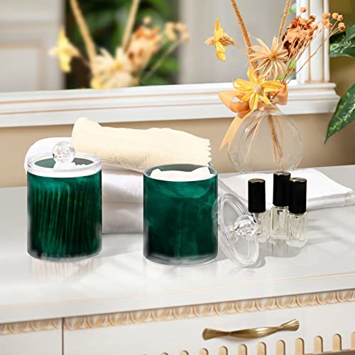 Nander 2Pack Qtip Holder Dispenser -Hunter Green Clear Plastic Apothecary Jars Set - Restroom Bathroom Makeup Organizers Containers for Cotton Swab, Ball, Pads, Floss