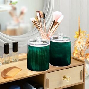 Nander 2Pack Qtip Holder Dispenser -Hunter Green Clear Plastic Apothecary Jars Set - Restroom Bathroom Makeup Organizers Containers for Cotton Swab, Ball, Pads, Floss