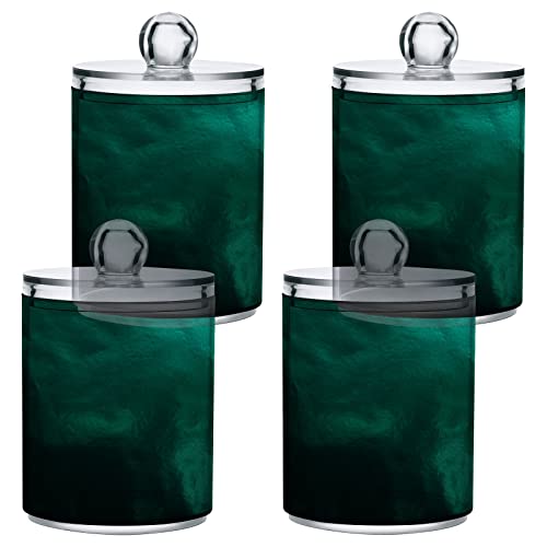 Nander 2Pack Qtip Holder Dispenser -Hunter Green Clear Plastic Apothecary Jars Set - Restroom Bathroom Makeup Organizers Containers for Cotton Swab, Ball, Pads, Floss