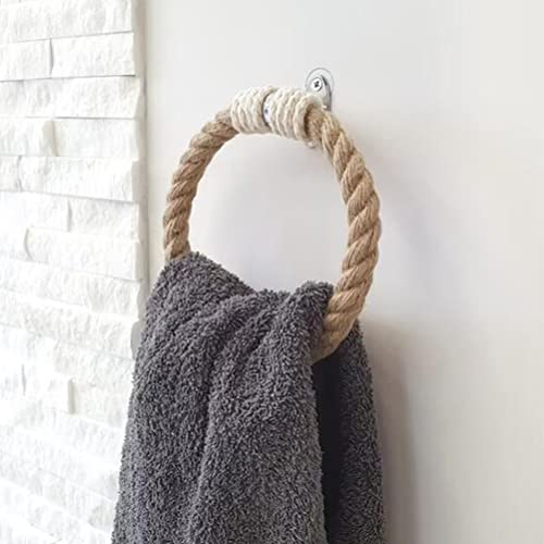 CLISPEED Towel Ring Wall Mounted Towel Rack Nautical Rope Bath Towel Hangers Vintage Hand Towel Holder for Shower Bathroom Bedroom