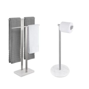 kes standing towel rack & natural marble toilet paper holder stand, sus304 stainless steel brushed finish, bth217-2+bph284s1-2