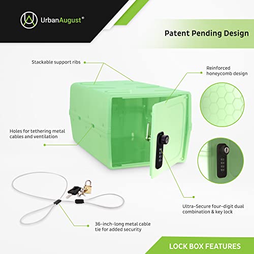 Urban August Dual Combination & Keyed Lockbox - Lockable Box for Everyday Use - Multi-Purpose lock for Home & Office Safety - Made of Industrial-Grade Plastic - One Size (Spring Green)