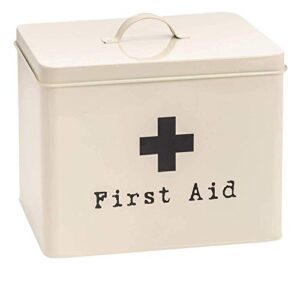 harbour housewares 1x cream industrial first aid box - retro chic vintage style 2-tier steel medicine storage organiser