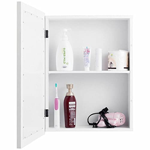 Bamc Bathroom Mirror Cabinet Wall Mounted Kitchen Medicine Storage Adjustable Shelf Storage Cabinet Organizer Cabinet Medicine cabinets Bathroom Storage Cabinet, 1475684, White, L 20''x W 6''x H 26''