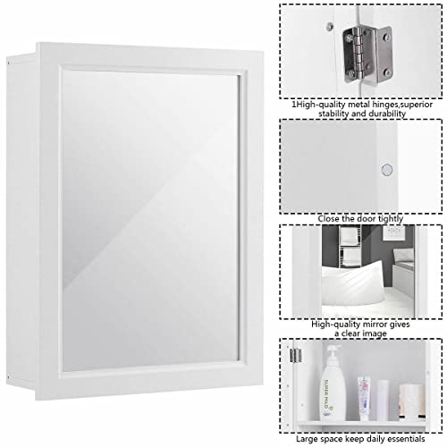 Bamc Bathroom Mirror Cabinet Wall Mounted Kitchen Medicine Storage Adjustable Shelf Storage Cabinet Organizer Cabinet Medicine cabinets Bathroom Storage Cabinet, 1475684, White, L 20''x W 6''x H 26''