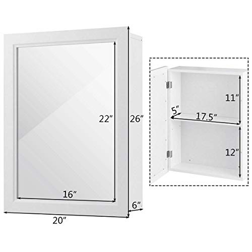 Bamc Bathroom Mirror Cabinet Wall Mounted Kitchen Medicine Storage Adjustable Shelf Storage Cabinet Organizer Cabinet Medicine cabinets Bathroom Storage Cabinet, 1475684, White, L 20''x W 6''x H 26''