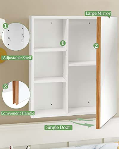 VredHom Bathroom Wall Mirror Cabinet, Medicine Cabinet with Single Door and Adjustable Shelf, Over The Toilet Storage Cabinet，White