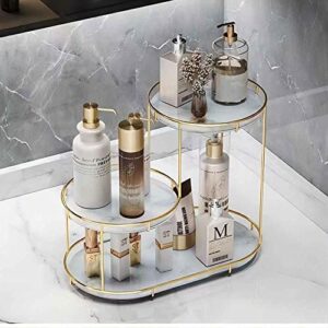 sujiowjnp 3-layer shelf organizer, bathroom countertop shelf, large capacity heightened design, metal frame, removable marble glass tray, vanity cosmetic organizer