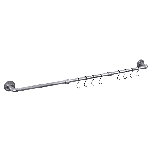 HouseAid 48 Inch Industrial Pipe Towel Bar, Farmhouse Iron Hand Towel Holder, Vintage Style Towel Rod for Bathroom, Wall Mounted, Antique Silver (Hook Included)