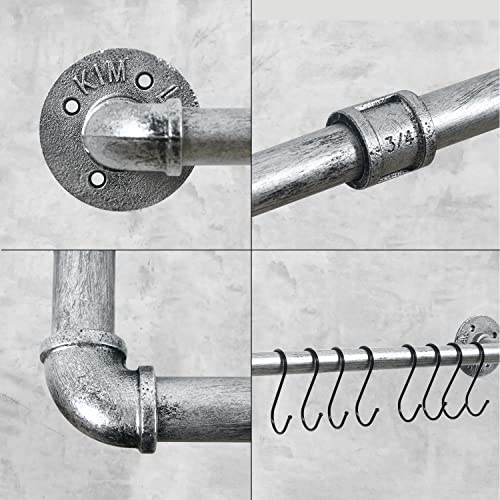 HouseAid 48 Inch Industrial Pipe Towel Bar, Farmhouse Iron Hand Towel Holder, Vintage Style Towel Rod for Bathroom, Wall Mounted, Antique Silver (Hook Included)