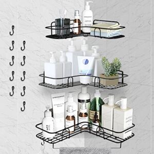 3 pack corner shower caddy, adhesive shower organizer corner bathroom shelf with towel bar and removable hooks, drill free shower rack corner rustproof shower storage corner for bathroom, kitchen