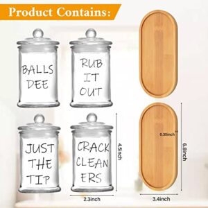 6PCS Glass Qtip Holder Bathroom Set- 4 Pack 10 oz Damp-proof Apothecary Jars Canisters with Bamboo Lids Clear Farmhouse Qtip Holder Dispenser for Cotton Swabs, Pads, Balls, Floss, Vanity Makeup Organizer