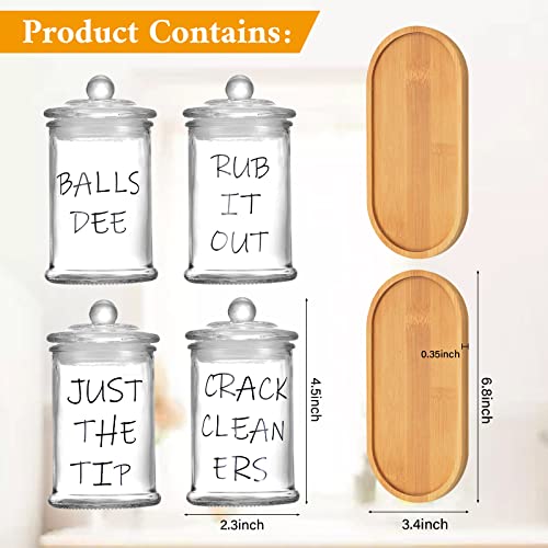 6PCS Glass Qtip Holder Bathroom Set- 4 Pack 10 oz Damp-proof Apothecary Jars Canisters with Bamboo Lids Clear Farmhouse Qtip Holder Dispenser for Cotton Swabs, Pads, Balls, Floss, Vanity Makeup Organizer