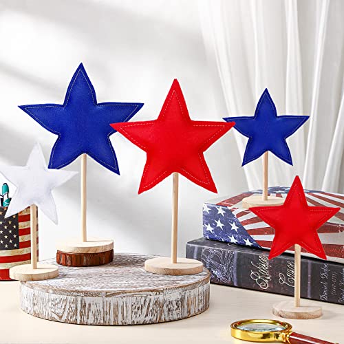 5 Set Star Patriotic Wood Stand Patriotic Tiered Tray Decor Fabric Star 4th of July Wood Signs Independence Day Signs American Star Decor for Independence Day Decor (Stylish Style)