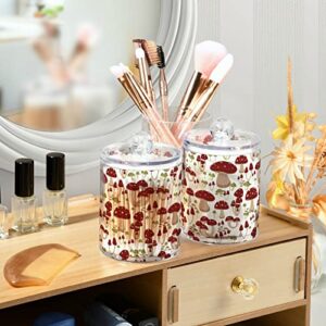 ALAZA Mushroom Red Cartoon 2 Pack Qtip Holder Dispenser w/ Lid 14 Oz Plastic Apothecary Jar Containers Bathroom for Cotton Swab, Ball, Pads, Floss, Vanity Makeup Organizer (g286950493p746c790s1724)