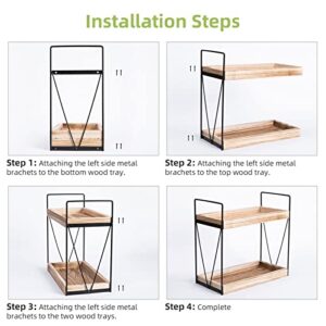 Bathroom Counter Shelf Organzier Vanity Organziers and Storage,2 Tier Bathroom Organizer Countertop Vanity Rack Orgnizer Trays for Bathroom, Cosmetic Holder Wood Shelf for Sink Kitchen Spice Rack