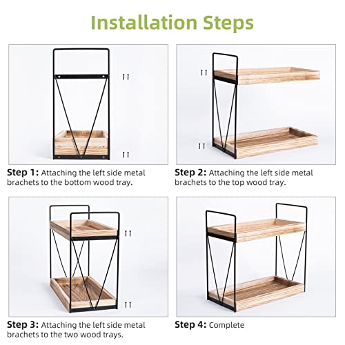 Bathroom Counter Shelf Organzier Vanity Organziers and Storage,2 Tier Bathroom Organizer Countertop Vanity Rack Orgnizer Trays for Bathroom, Cosmetic Holder Wood Shelf for Sink Kitchen Spice Rack