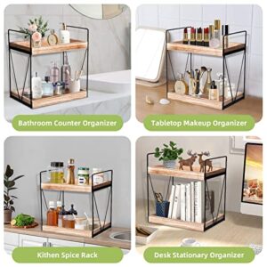 Bathroom Counter Shelf Organzier Vanity Organziers and Storage,2 Tier Bathroom Organizer Countertop Vanity Rack Orgnizer Trays for Bathroom, Cosmetic Holder Wood Shelf for Sink Kitchen Spice Rack