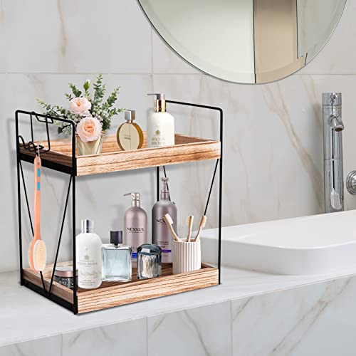 Bathroom Counter Shelf Organzier Vanity Organziers and Storage,2 Tier Bathroom Organizer Countertop Vanity Rack Orgnizer Trays for Bathroom, Cosmetic Holder Wood Shelf for Sink Kitchen Spice Rack