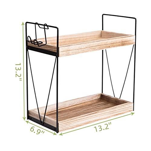 Bathroom Counter Shelf Organzier Vanity Organziers and Storage,2 Tier Bathroom Organizer Countertop Vanity Rack Orgnizer Trays for Bathroom, Cosmetic Holder Wood Shelf for Sink Kitchen Spice Rack