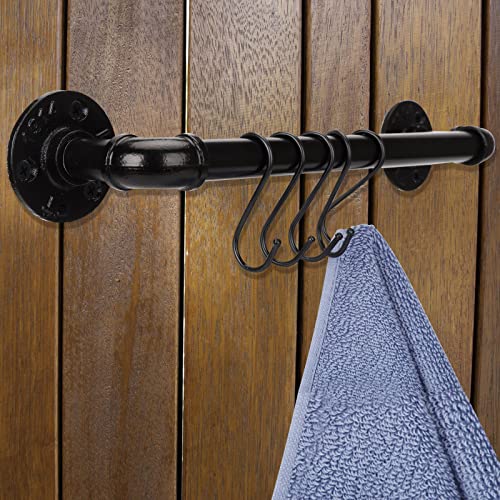 Songtec Industrial Pipe Towel Bar 16-Inch & Toilet Paper Holder, Rustic Look Towel Rack Hat Rack, Farm Style Décor for Bathroom – Black