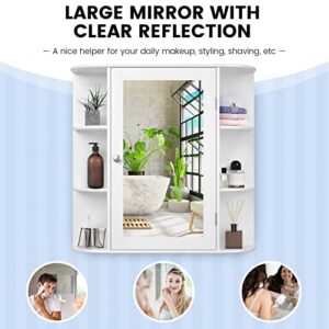 COSTWAY Wall Mounted Bathroom Cabinet - Storage Cabinet with Mirror Door & Adjustable Shelves, Space-Saving Medicine Storage Organizer for Living Room Kitchen Entryway (White)