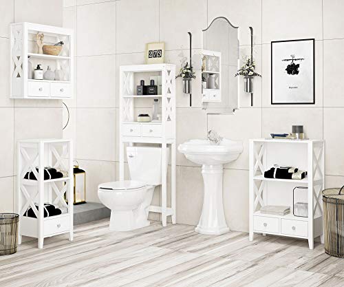 Spirich Home Modern X- Frame Bathroom Shelf Over The Toilet, Bathroom Shelf with Two Drawers, Bathroom Spacesaver, White Finish