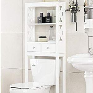 Spirich Home Modern X- Frame Bathroom Shelf Over The Toilet, Bathroom Shelf with Two Drawers, Bathroom Spacesaver, White Finish