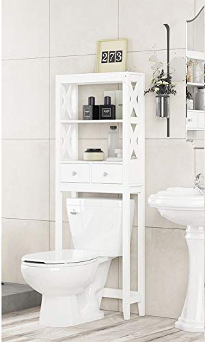 Spirich Home Modern X- Frame Bathroom Shelf Over The Toilet, Bathroom Shelf with Two Drawers, Bathroom Spacesaver, White Finish