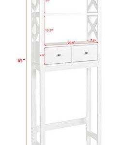 Spirich Home Modern X- Frame Bathroom Shelf Over The Toilet, Bathroom Shelf with Two Drawers, Bathroom Spacesaver, White Finish