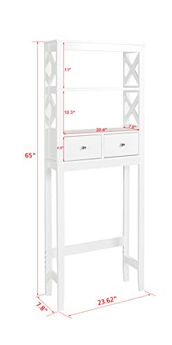 Spirich Home Modern X- Frame Bathroom Shelf Over The Toilet, Bathroom Shelf with Two Drawers, Bathroom Spacesaver, White Finish