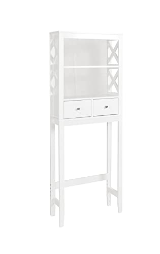 Spirich Home Modern X- Frame Bathroom Shelf Over The Toilet, Bathroom Shelf with Two Drawers, Bathroom Spacesaver, White Finish