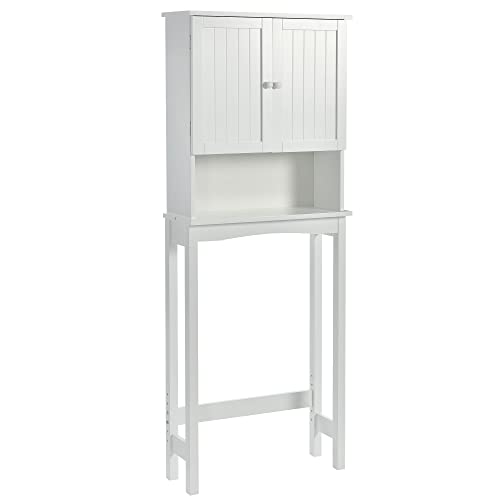 MENGK Over-The-Toilet Bathroom Cabinet with Shelf and Two Doors Space-Saving Storage, Easy to Assemble, White