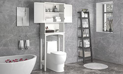 MENGK Over-The-Toilet Bathroom Cabinet with Shelf and Two Doors Space-Saving Storage, Easy to Assemble, White