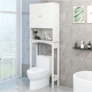 MENGK Over-The-Toilet Bathroom Cabinet with Shelf and Two Doors Space-Saving Storage, Easy to Assemble, White