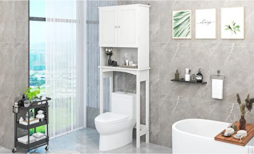 MENGK Over-The-Toilet Bathroom Cabinet with Shelf and Two Doors Space-Saving Storage, Easy to Assemble, White