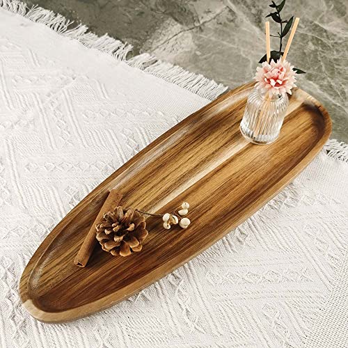 Wooden Long Bathroom Tray, Vanity Tray Toilet Tank Storage Tray, Acacia Kitchen Sink Trays, Vanity Countertop Organizer for Candles Soap Perfume Holder Dresser Jewelry Dish Cake Pastry Snack