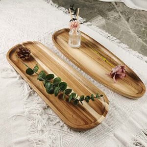 Wooden Long Bathroom Tray, Vanity Tray Toilet Tank Storage Tray, Acacia Kitchen Sink Trays, Vanity Countertop Organizer for Candles Soap Perfume Holder Dresser Jewelry Dish Cake Pastry Snack