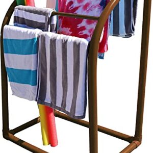 Pool Bins 5 Bar Outdoor Towel Rack - Free Standing Poolside Storage Organizer - Also Stores Floats, Paddles and Noodles, (23" L x 37.5" W x 49.5 H), Brown