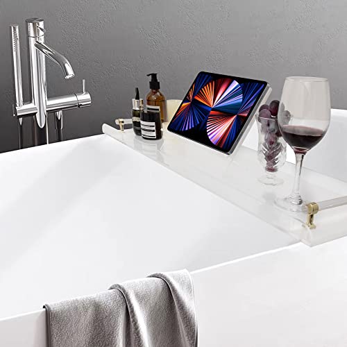 FALEJU Clear Acrylic Bathtub Tray with Handles Caddy Acrylic Bath Tray Table , Reading Rack, Tablet Holder, Cellphone Tray and Wine Glass Holder