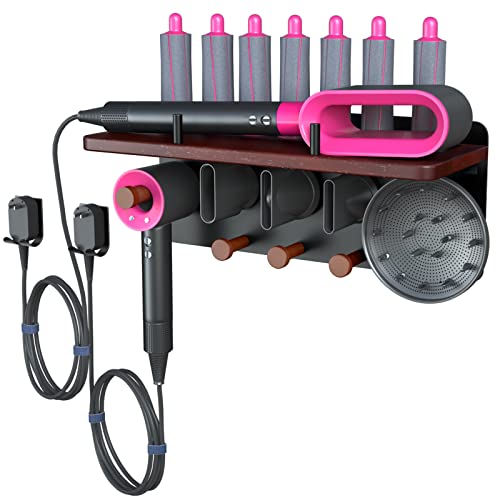 FLE Storage Holder Organizer for Dyson Airwrap Curling Iron Accessories Wall Mounted, Wood Metal Organizor for Airwrap Styler and Attachments Black