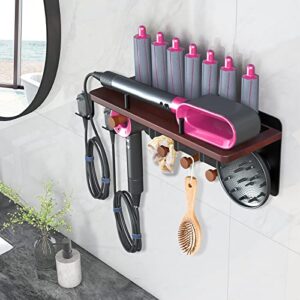 FLE Storage Holder Organizer for Dyson Airwrap Curling Iron Accessories Wall Mounted, Wood Metal Organizor for Airwrap Styler and Attachments Black