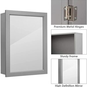 FUTADA Bathroom Medicine Cabinet with Mirror, Wall-Mounted Storage Organizer, Adjustable Shelf & Single Door, Modern Mirror Cabinet for Living Room, Bedroom, Hallway (Grey)