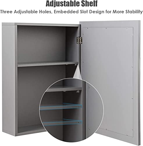 FUTADA Bathroom Medicine Cabinet with Mirror, Wall-Mounted Storage Organizer, Adjustable Shelf & Single Door, Modern Mirror Cabinet for Living Room, Bedroom, Hallway (Grey)