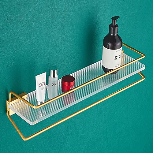 HSXJJ Acrylic Bathroom Shelves 19.7inch Gold Aluminum Extra Thick Acrylic Rectangular Shelf,Bathroom Shelves with Towel bar， Shelf Set with Towel Rack (Brushed Gold)…