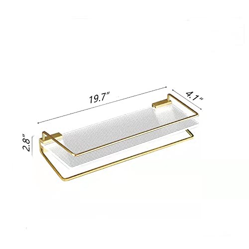 HSXJJ Acrylic Bathroom Shelves 19.7inch Gold Aluminum Extra Thick Acrylic Rectangular Shelf,Bathroom Shelves with Towel bar， Shelf Set with Towel Rack (Brushed Gold)…