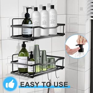 Woseito 2-Pack Shower Caddy, Adhesives Bathroom Organizers, No Drilling Shower Shelf, Stainless Steel Shower Rack With Hooks of 4, Mounted for Bathroom & Kitchen(Matte Black)