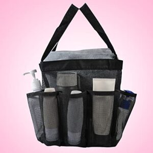 KINBOM 1pc Hanging Toiletry Bag Mesh Pockets, Portable Shower Tote Bag Mesh Shower Caddy Tote for Bathroom Toiletry Essentials (Black)