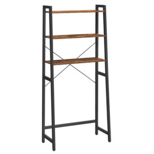 vasagle over the toilet storage, 3-tier bathroom storage shelf, with adjustable bottom stabilizer bar, space-saving, steel frame, industrial style, rustic brown and black ubts005b01