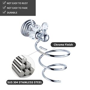 WOLIBEER Crystal Hair Dryer Holder, Chrome Blow Dryer Hanger Rack Spiral Bathroom Accessories Hair Care Tools Organizer Wall Mounted